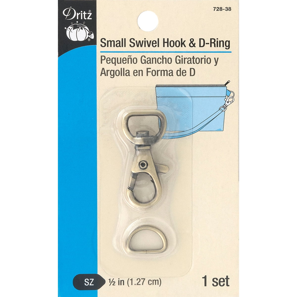 Dritz 728-38 Small Swivel Hook & D-Ring Set - Brushed Antique Brass ...