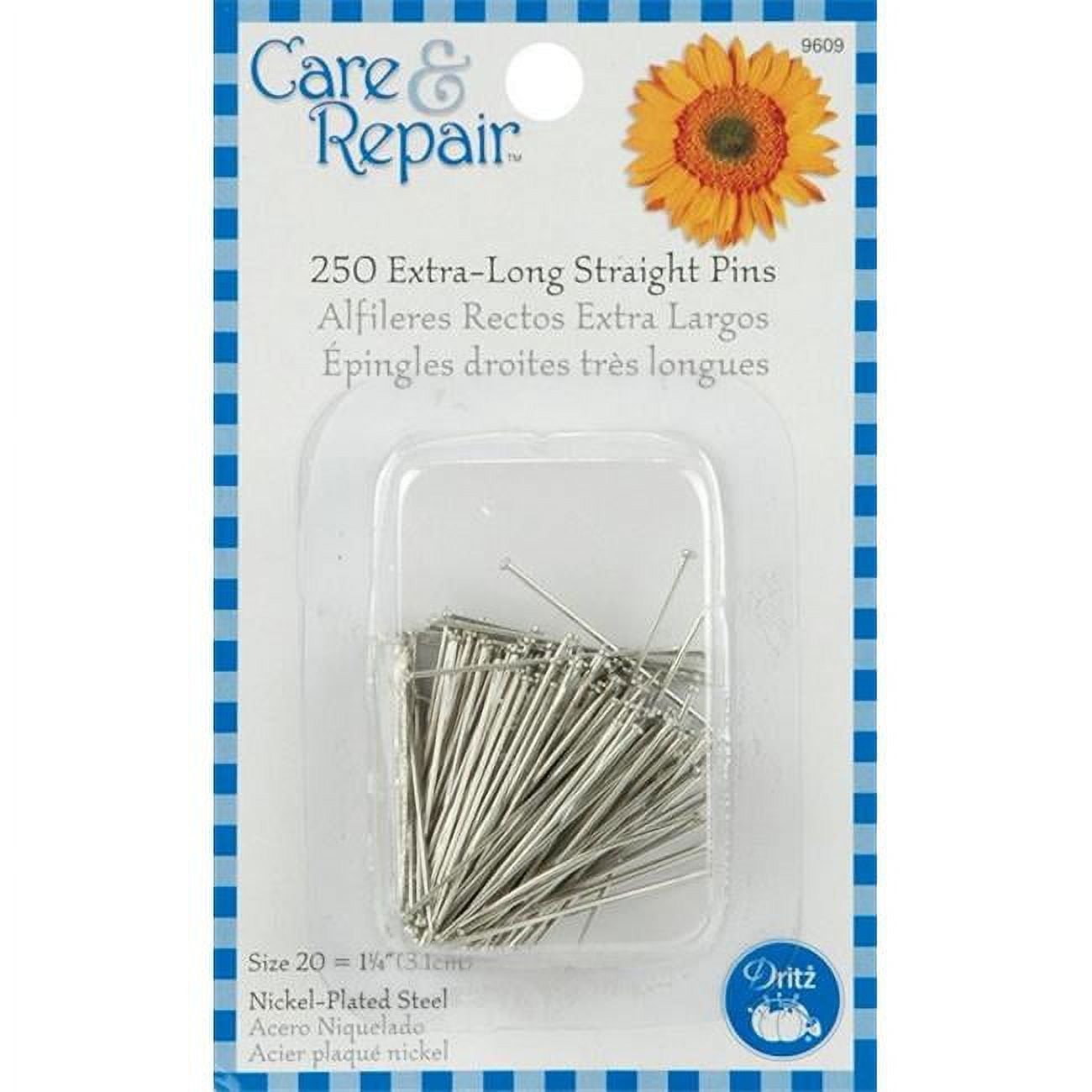 Dritz 9609D Care & Repair Extra-Long Straight Pins - Size 20, 250 per ...