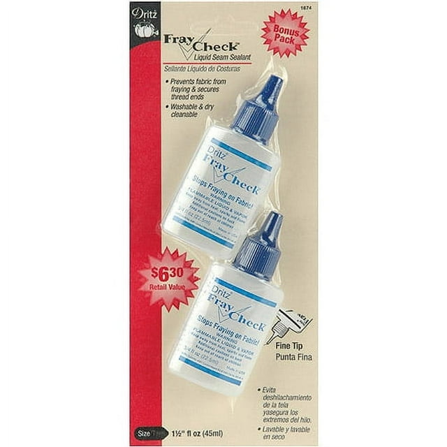 Dritz Liquid Fabric Adhesive Fray Check Bonus Pack, 2 Bottles of .75oz ...