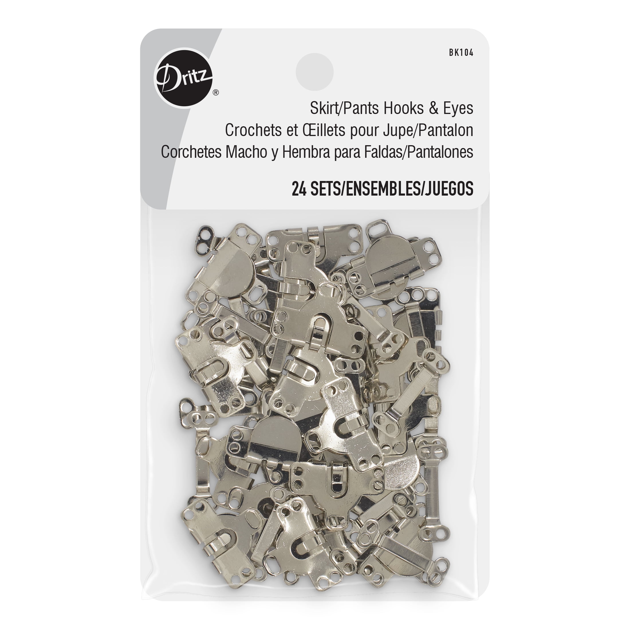 Dritz Hooks & Eyes for Skirts/Pants, 9/16" x 3/4", Silver, 24 Sets ...