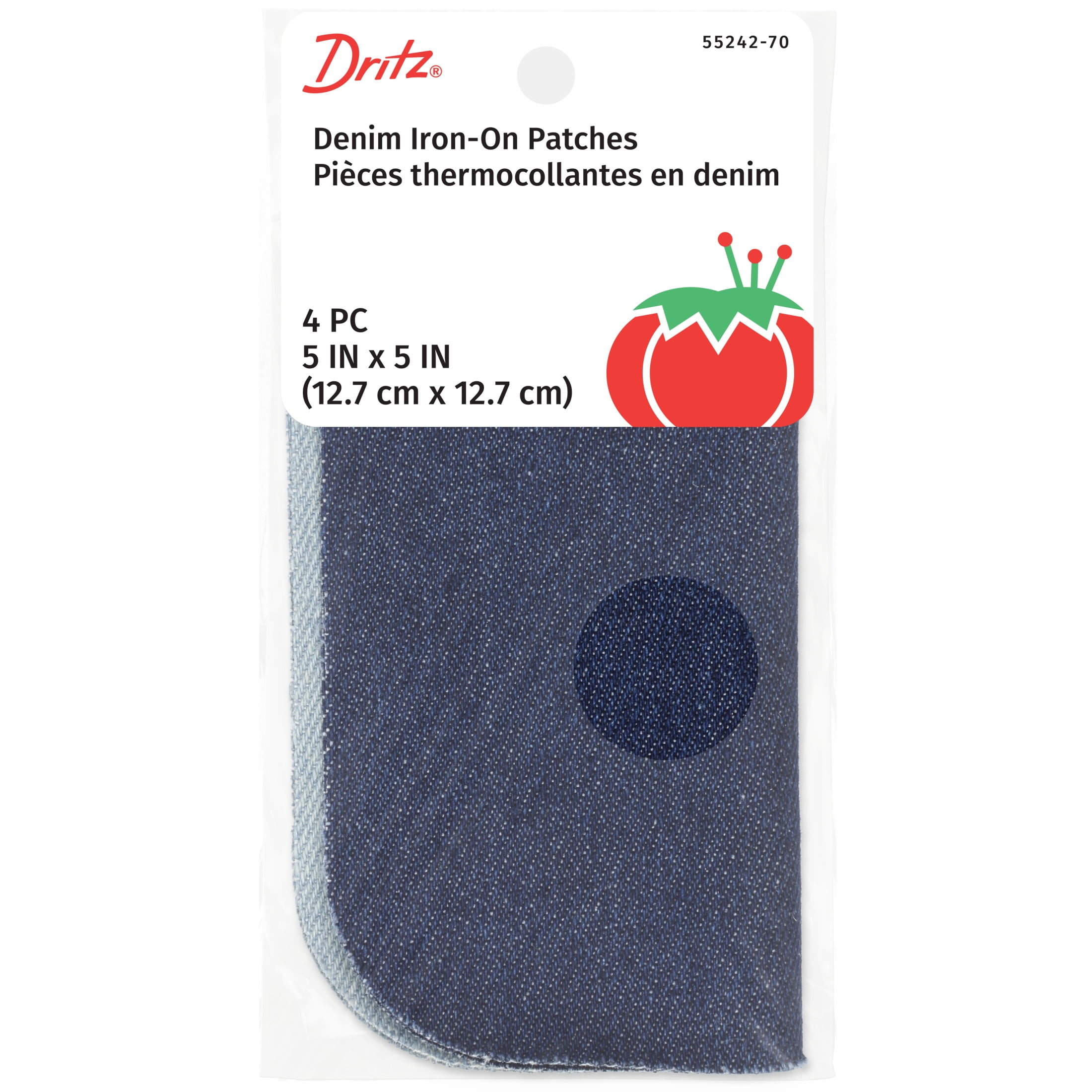 Dritz Denim Iron-On Patches, 5 x 5-Inch, 4 Count, Light and Dark Blue ...