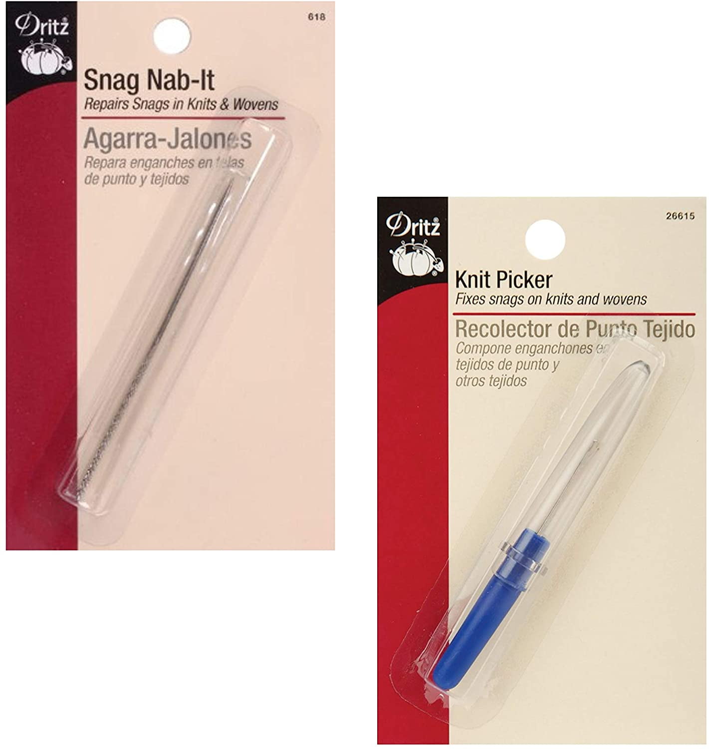 Dritz Fabric Sewing Fixer Tool Kit: Knit Picker and Snag Nab-It Combo ...