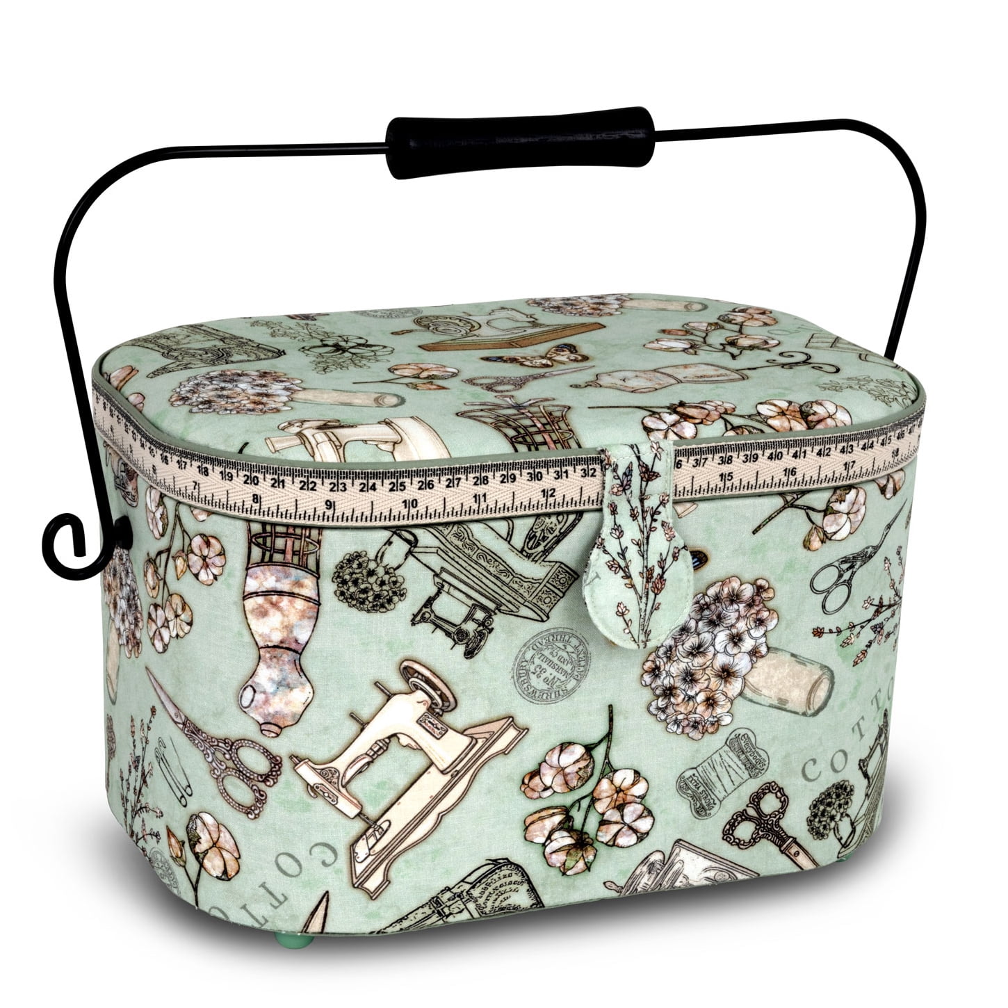 Dritz Large Oval Sewing Basket with Metal Handle, Vintage Green Sewing ...