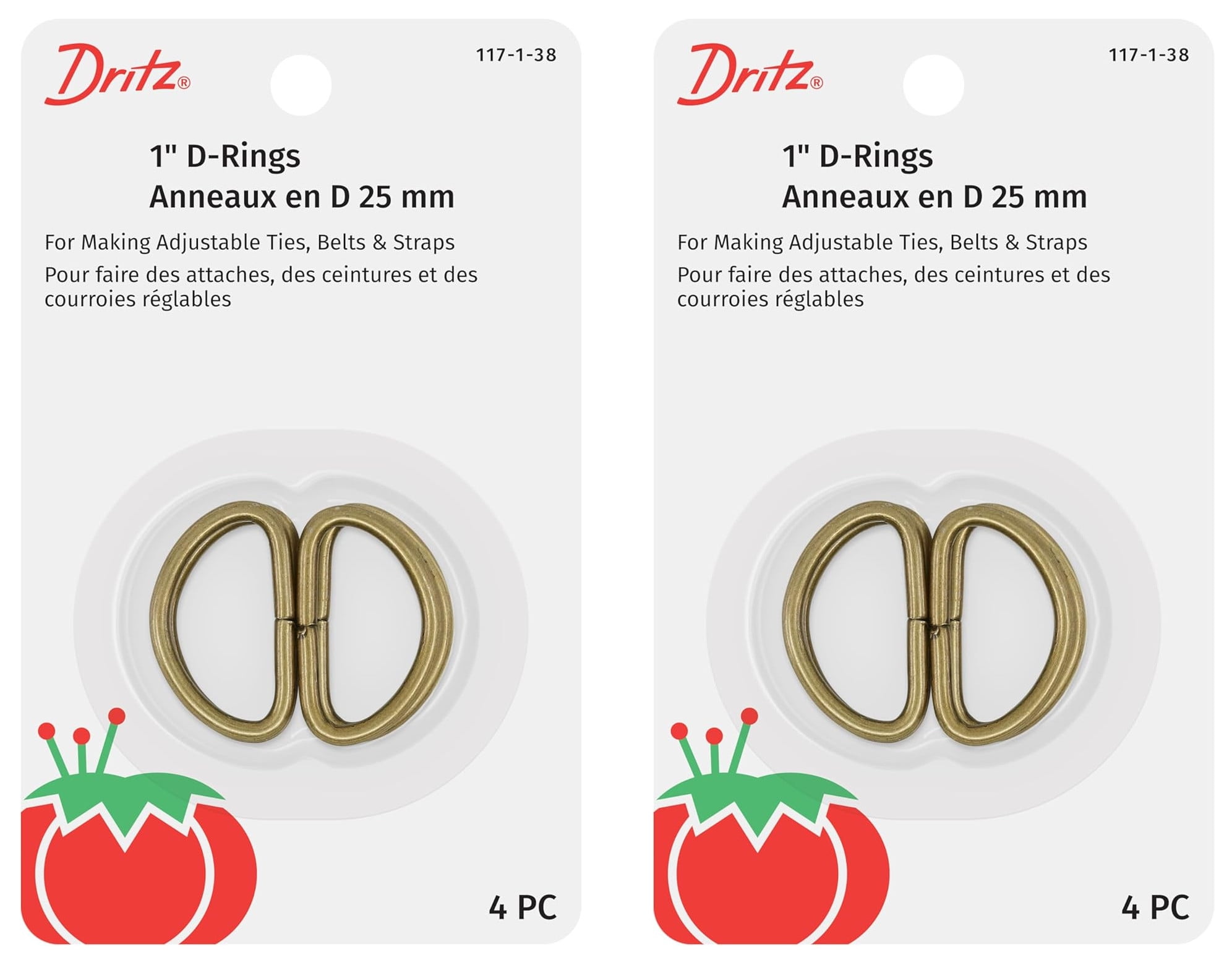 Dritz Metal D Rings 1" 4/pkg, Antique Brass, 2-pack - Walmart.com