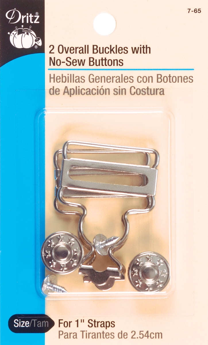 Dritz Overall Buckles W/No-Sew Buttons for 1" Straps 2/Pkg-Nickel ...