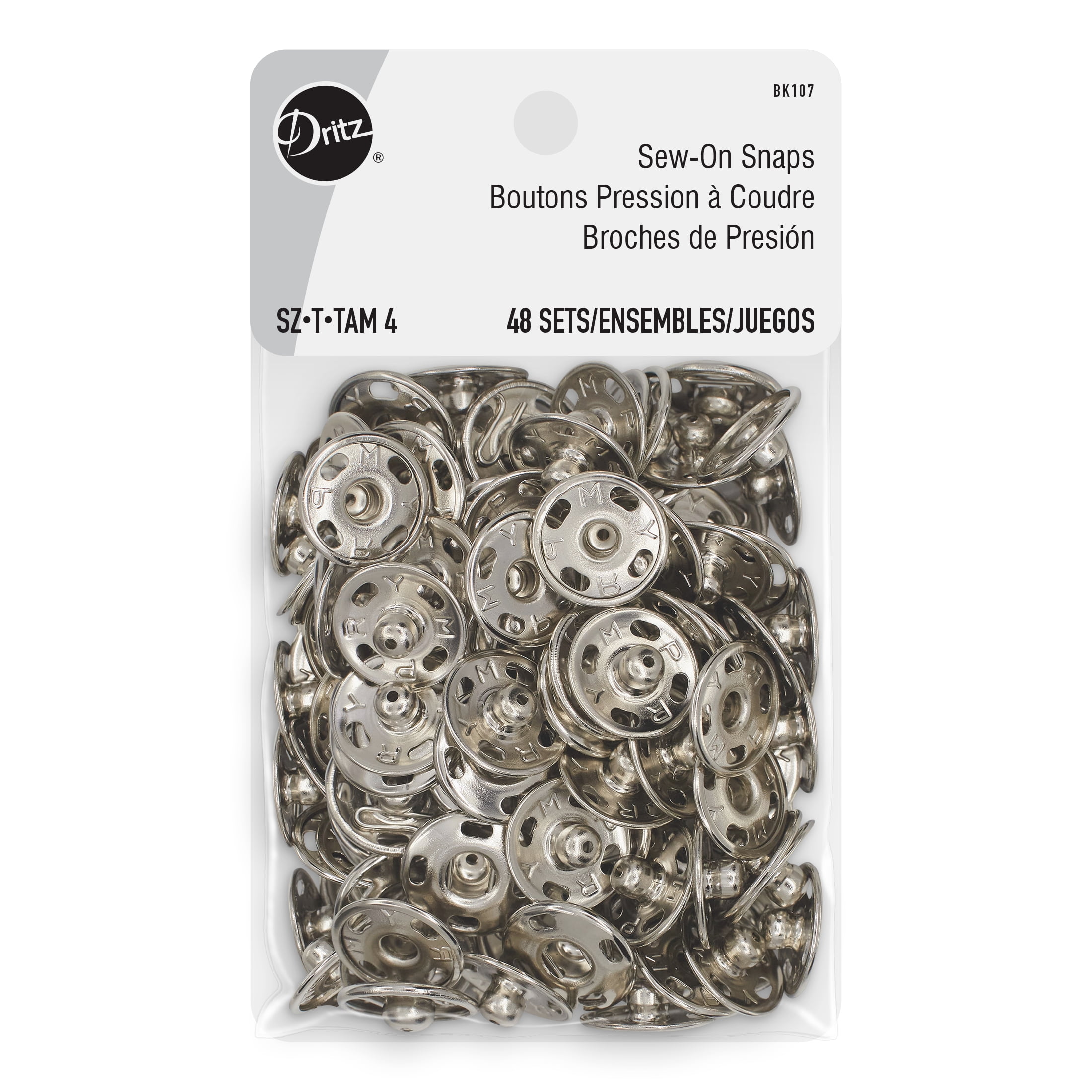 Dritz Sew-On Snaps, 5/8", Silver, 48 Sets - Walmart.com