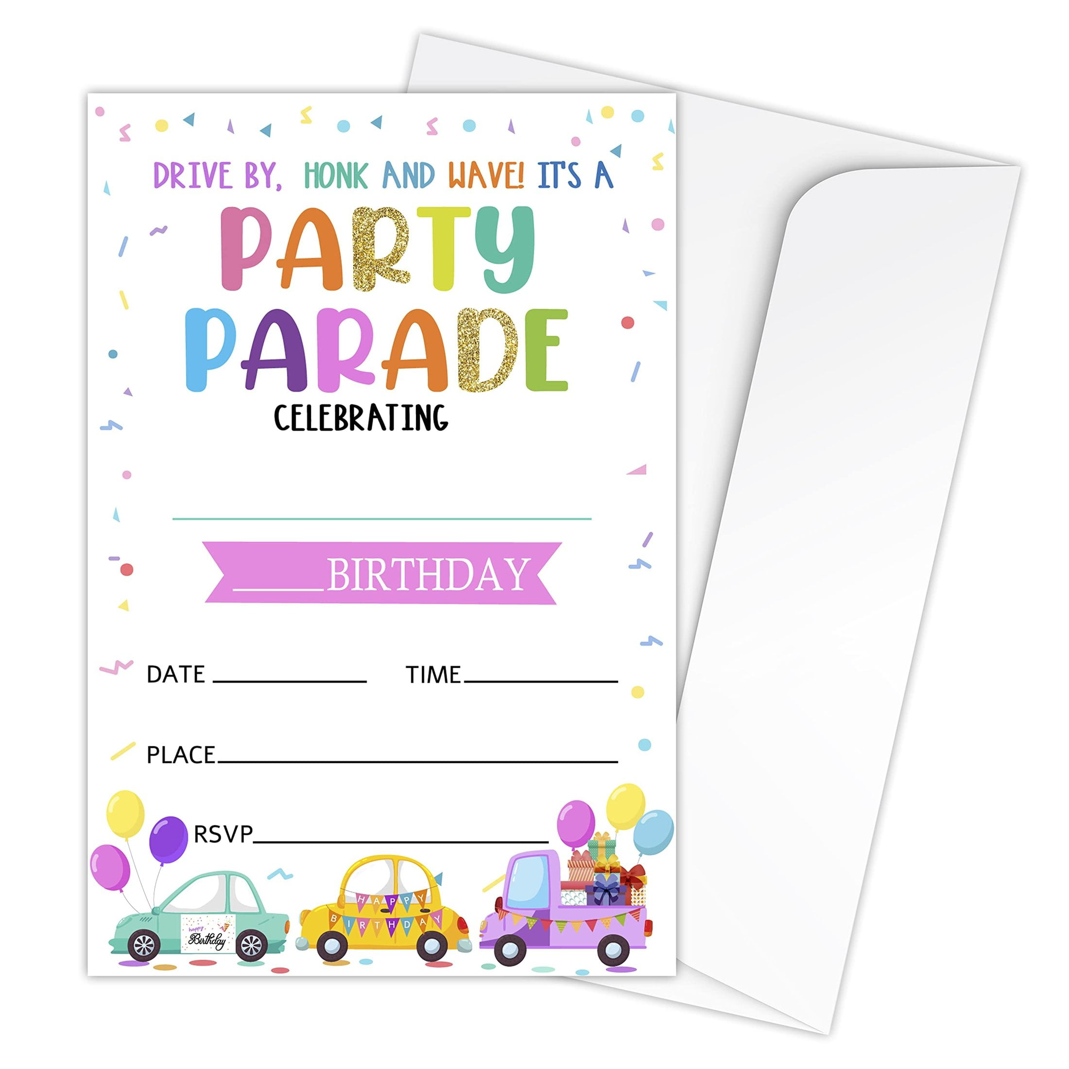 Drive By Birthday Bash Invitations - Fun Car Parade Party Cards for ...
