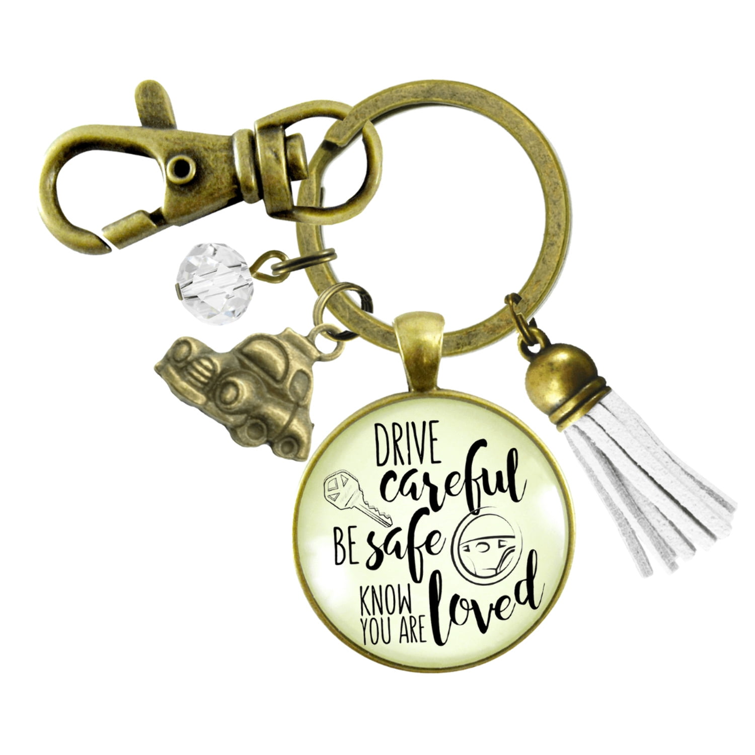 Drive Careful Be Safe Gutsy Goodness Bronze Metal Keychain New Driver ...