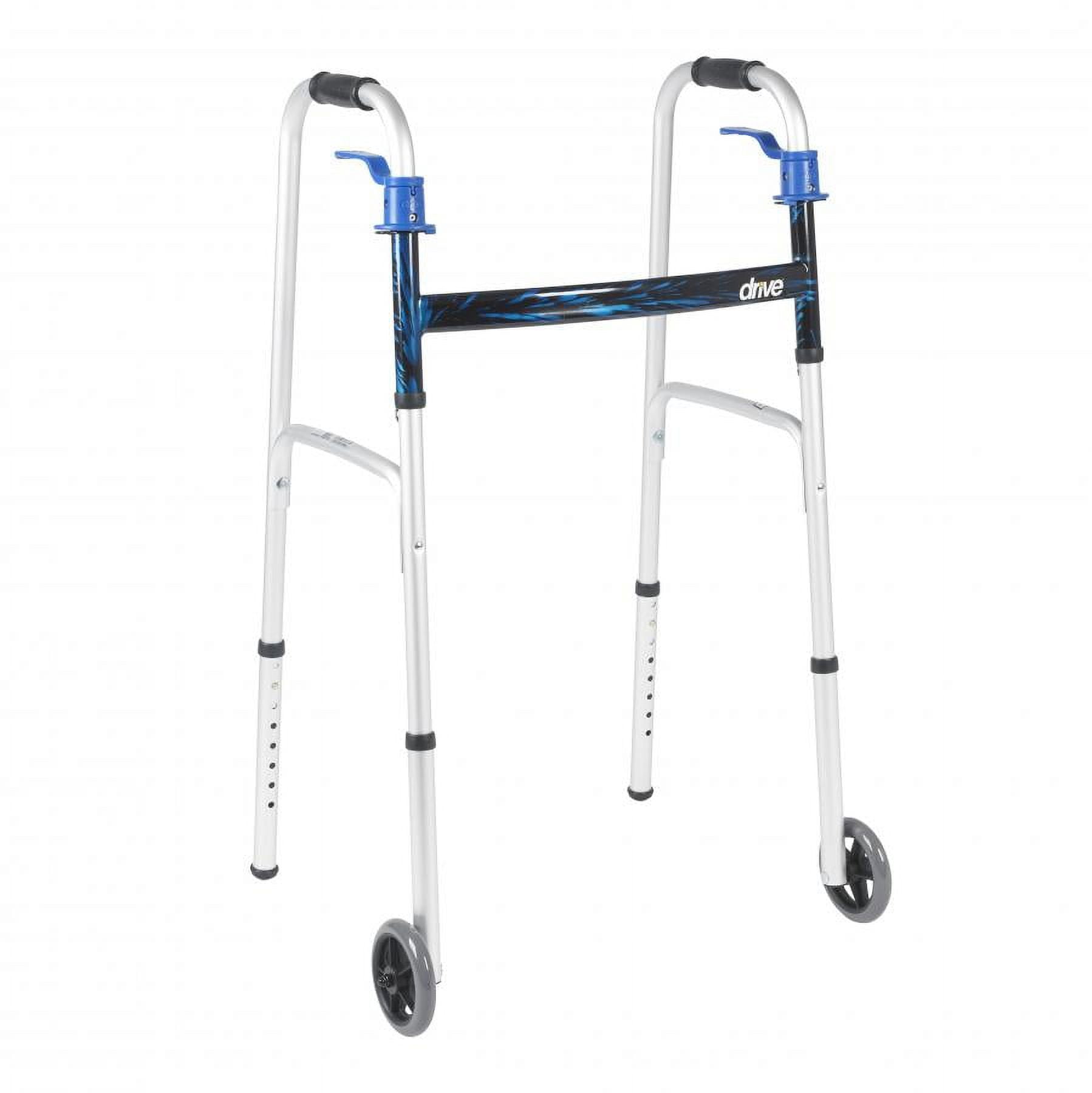 Drive Deluxe Trigger Release Folding Walker with 5 Inch Wheels - Blue ...
