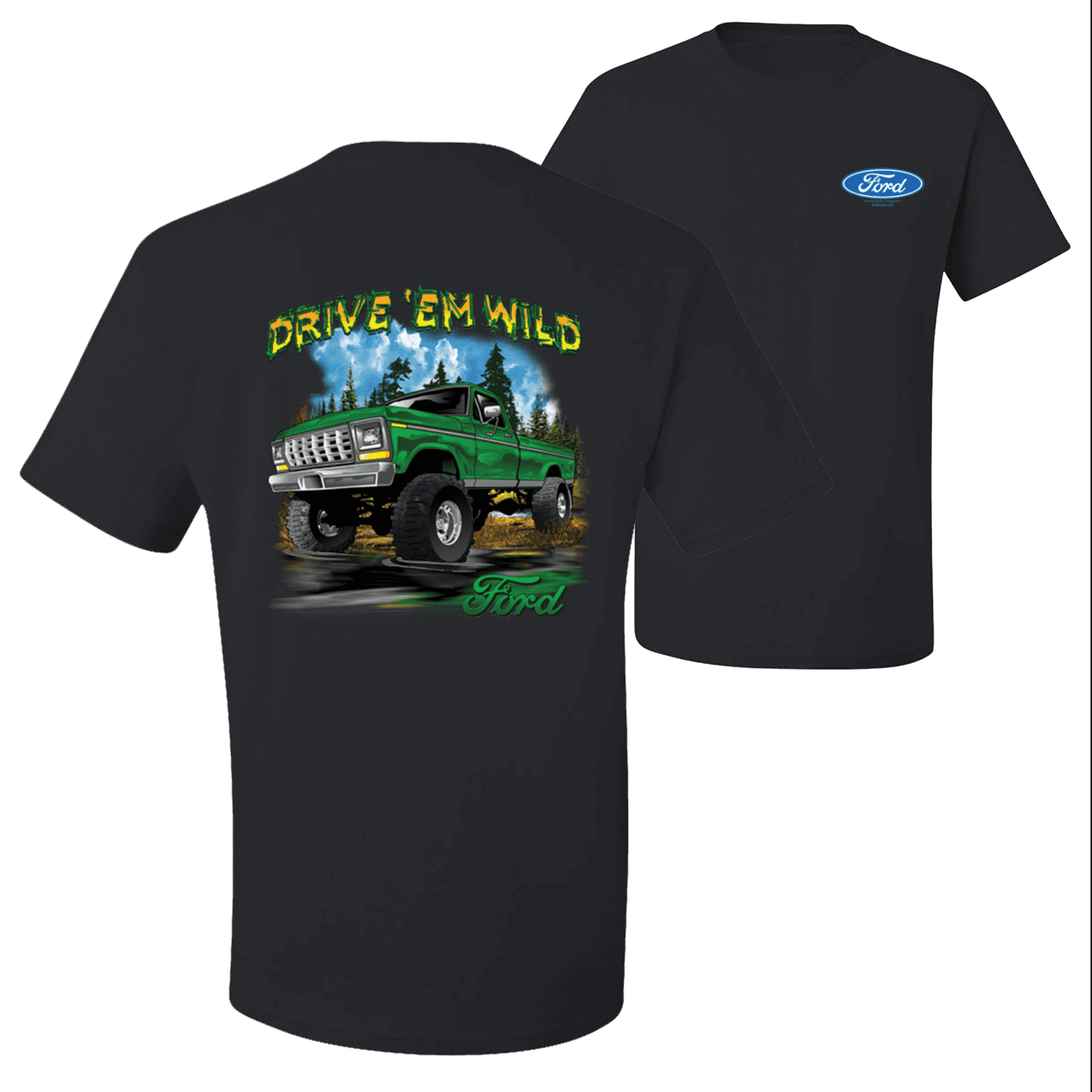 Drive 'Em Wild Green 1970 Ford Bronco F&B Front & Back Cars T-Shirt ...