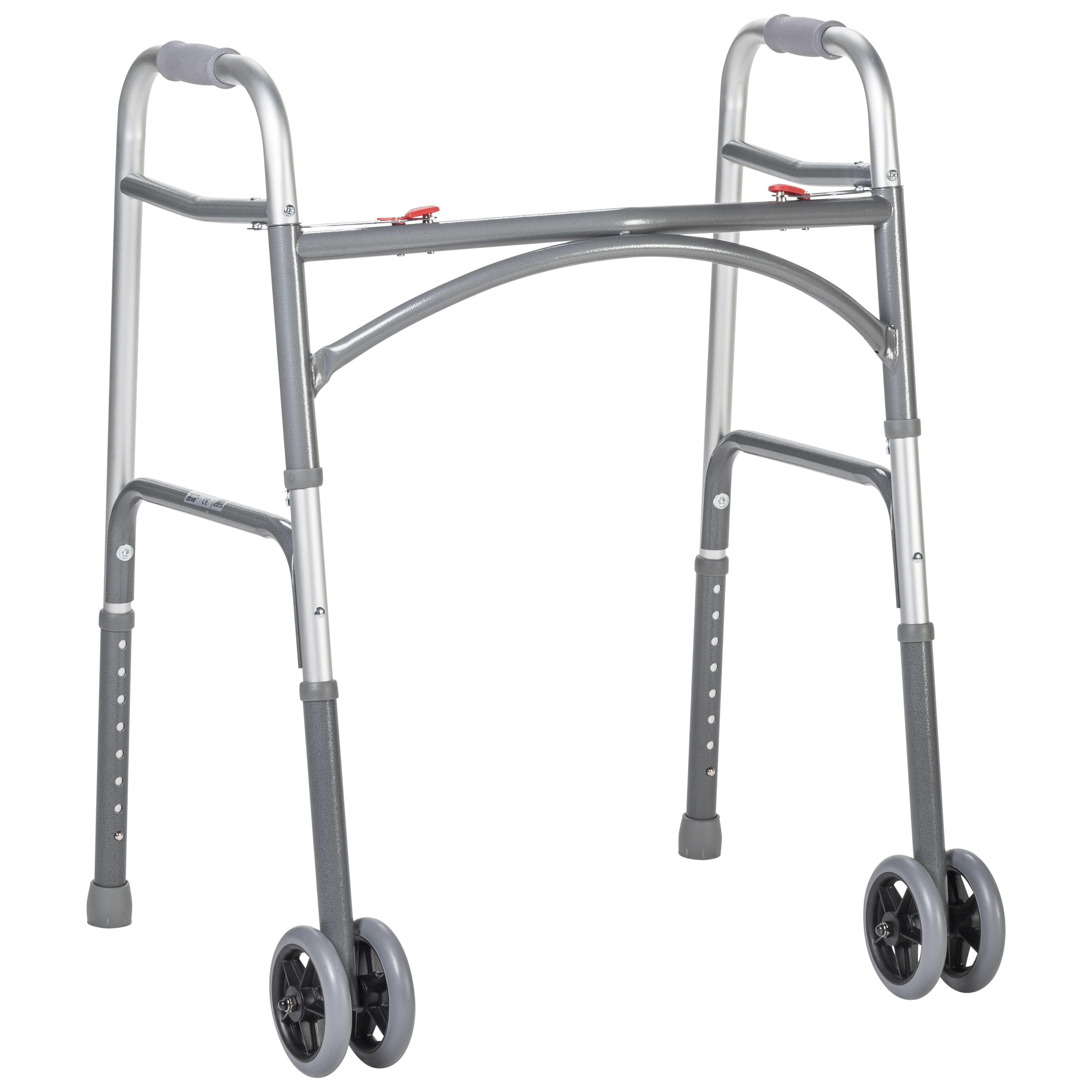 Drive Medical Bariatric 2 Button Folding Walker with Wheels, Silver ...