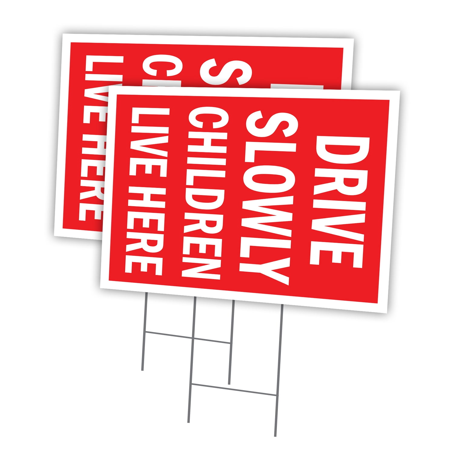 Drive Slowly Children Live here 2 Pack Of 12" x 16" Yard Sign & Stake ...
