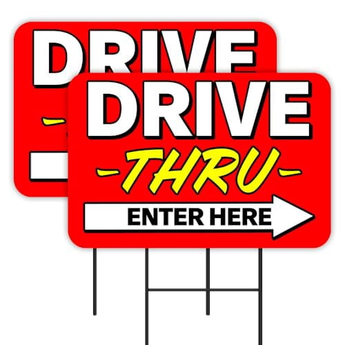 Drive Thru 2 Pack Double-Sided Yard Signs 16" x 24" with Metal Stakes ...