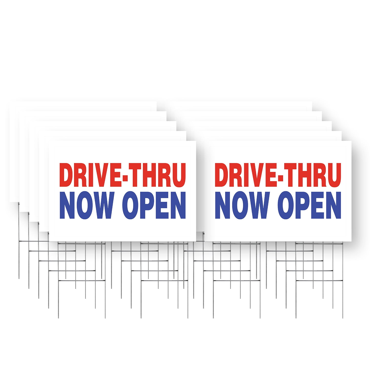 Drive Thru Now Open Yard Sign 10 Pack of 24 Inch x 36 Inch Single Sided ...