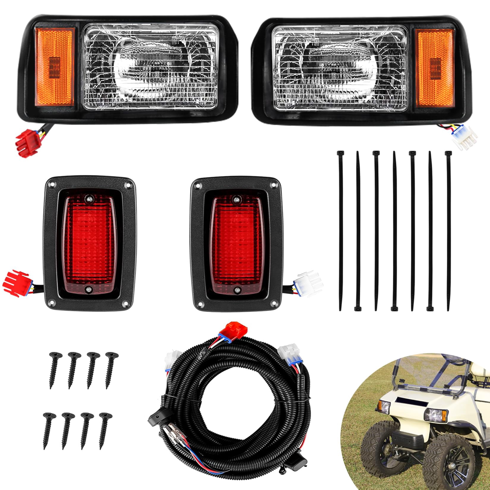 Drive-up Golf Cart Light Kit, Club Car DS Halogen Headlight and LED ...