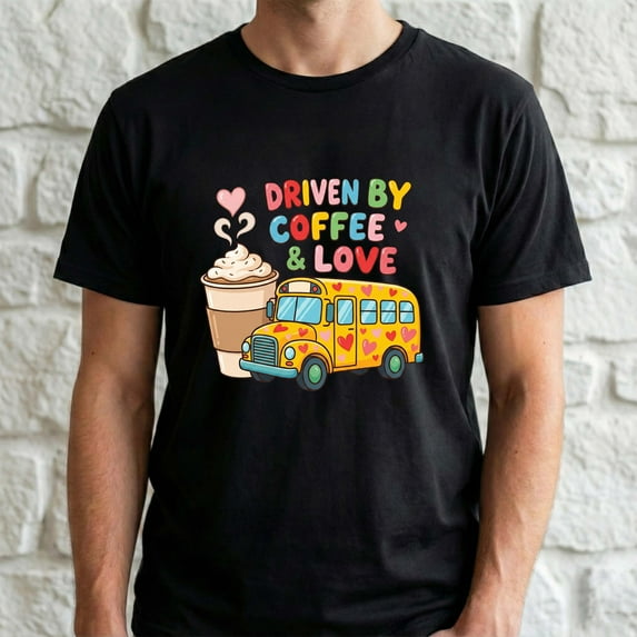 Driven By Coffee and Love T-Shirt, Funny School Bus Driver Tee, Teacher ...