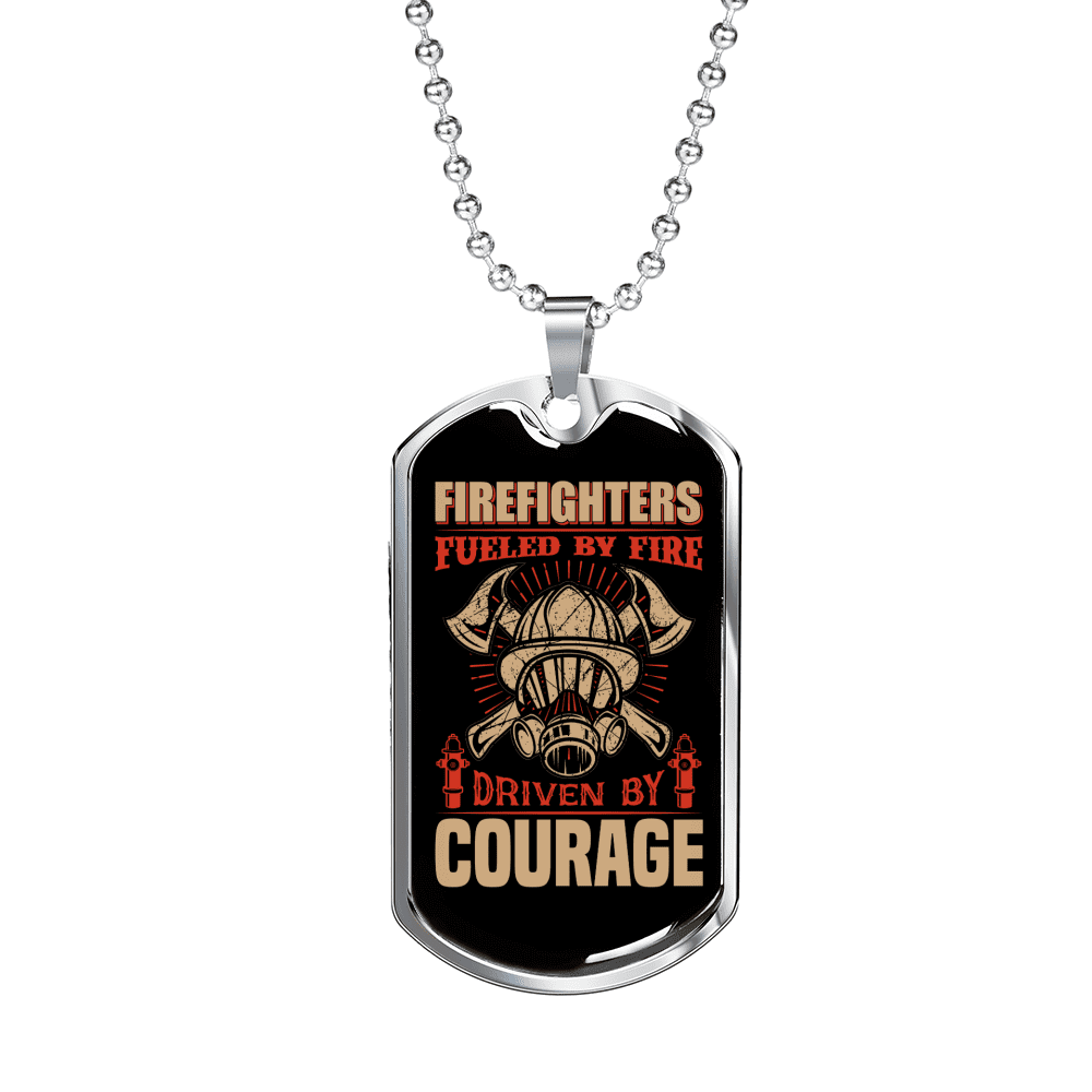 Driven By Courage Firefighter Stainless Steel or 18k Gold Dog Tag 24 ...