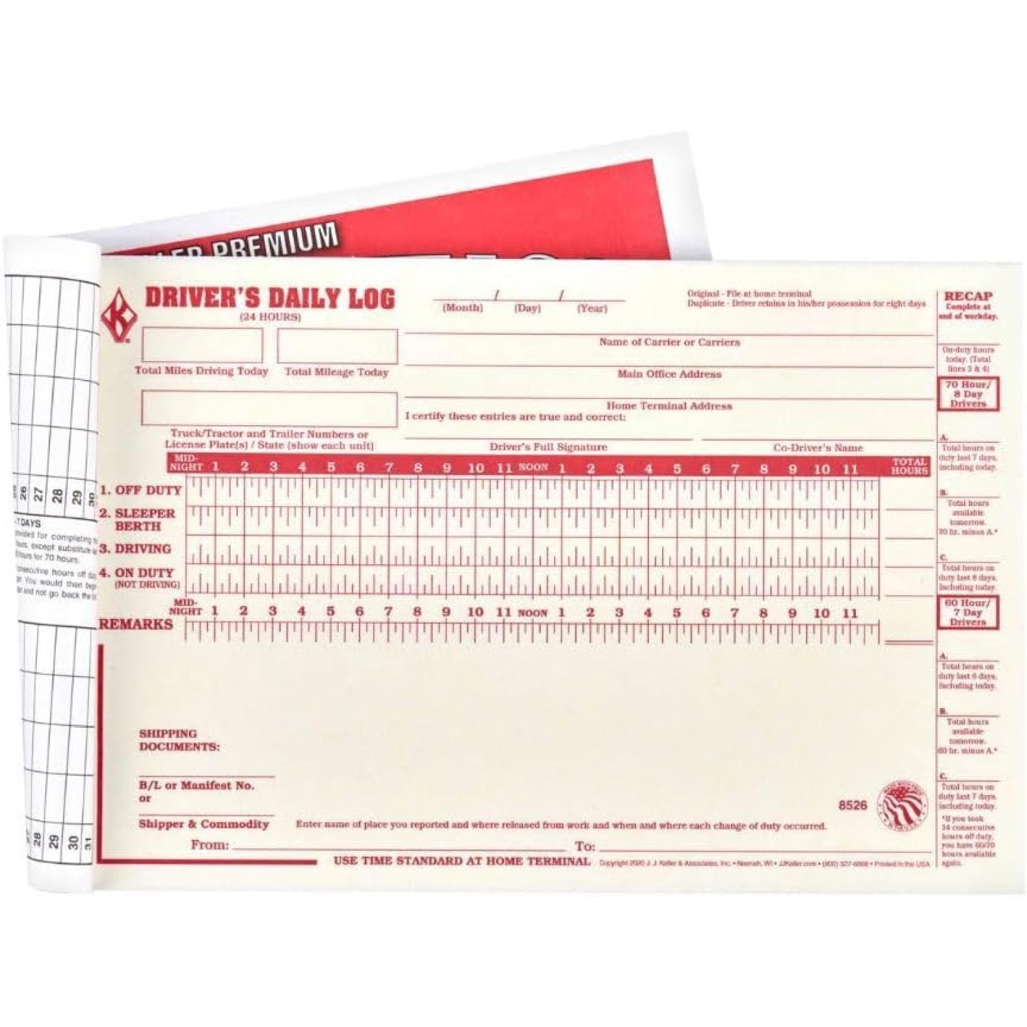 Driver Daily Log Book 10-pk. with 7- and 8-Day Recap - Book Format with ...