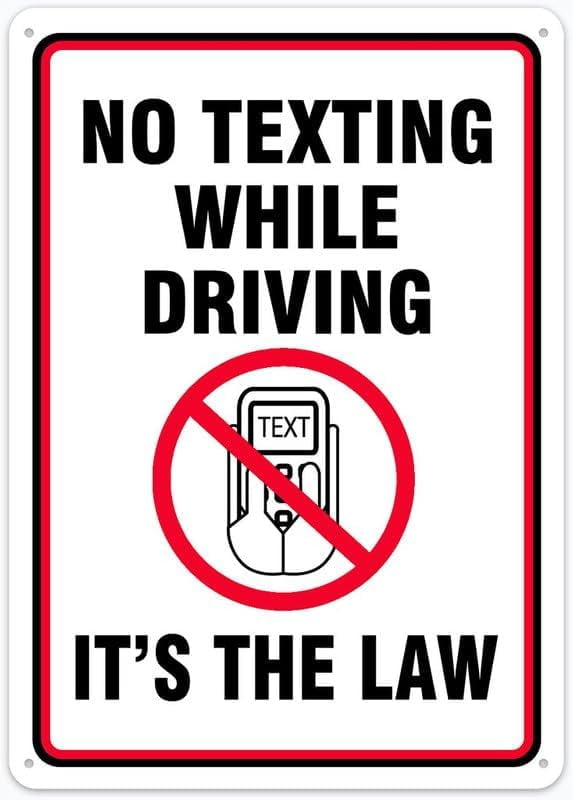 Driver Safety Sign No Texting While Driving It's The Law Metal Tin ...
