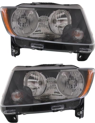 Driver and Passenger Side Headlights with Bulbs Halogen with black ...