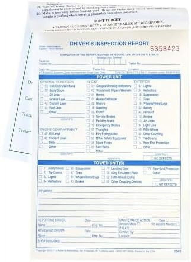 Driver's Vehicle Inspection Report, Carbonless 2-Ply, Book Format with ...