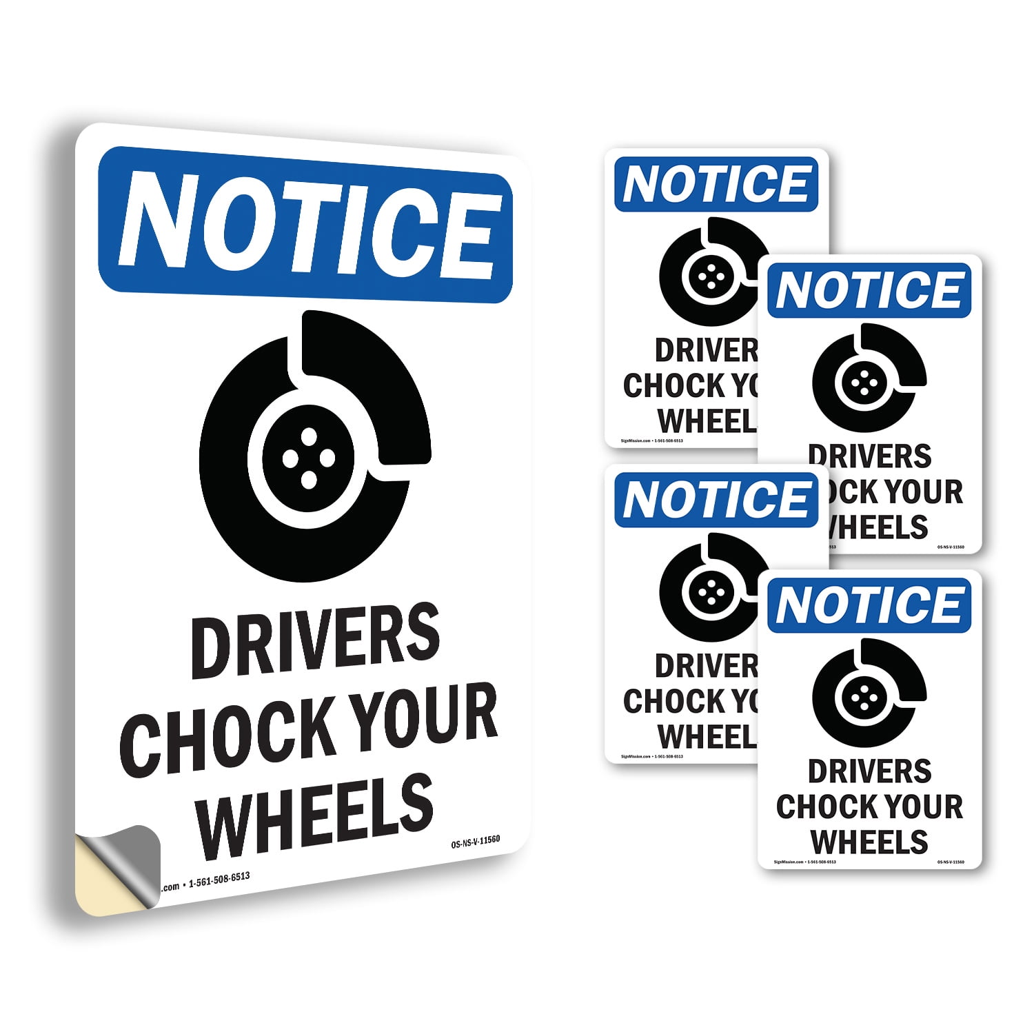 Drivers Chock Your Wheels With Symbol OSHA Notice Vinyl Decal Label 18 ...