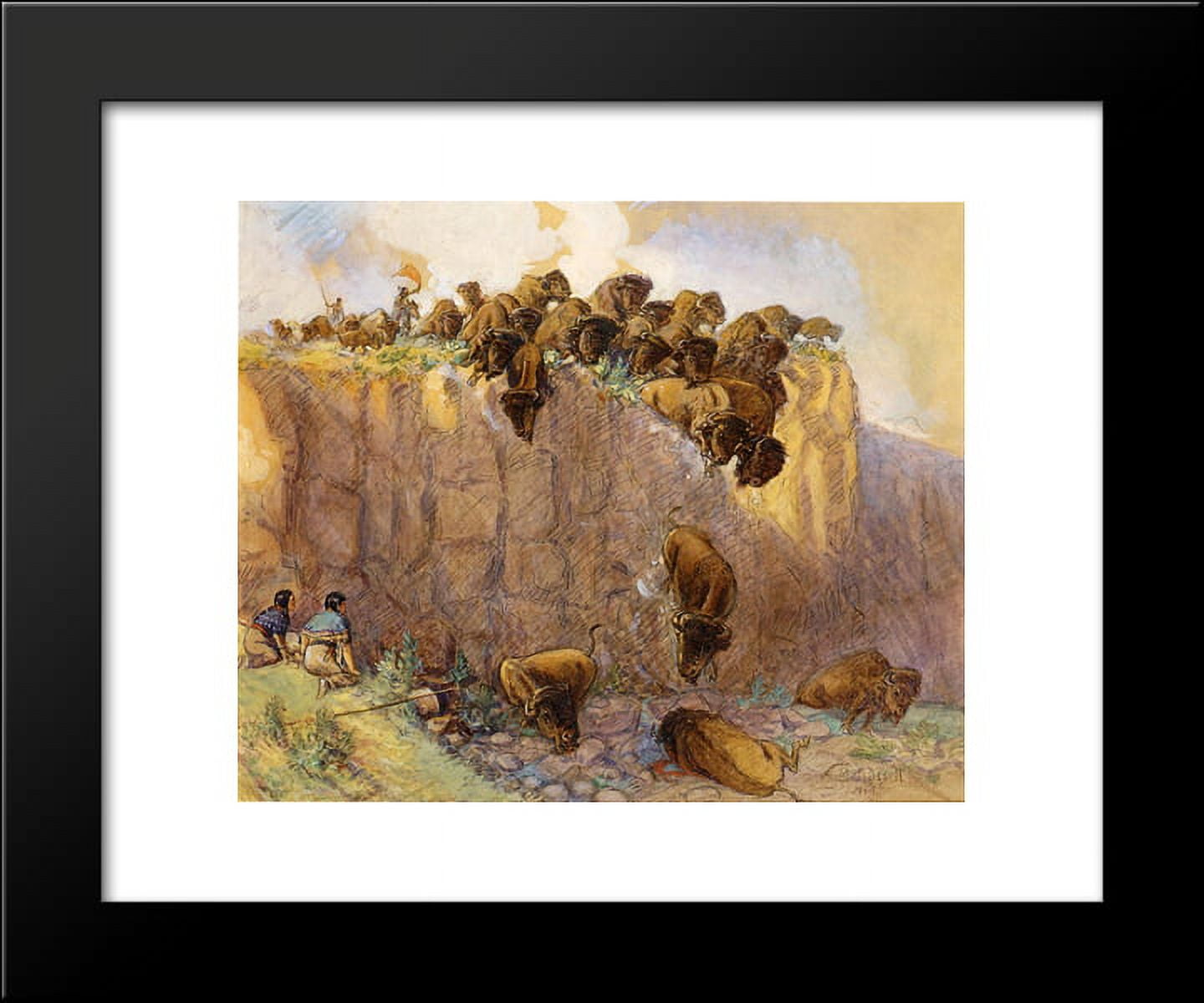 Driving Buffalo Over the Cliff 20x24 Framed Art Print by Charles M ...