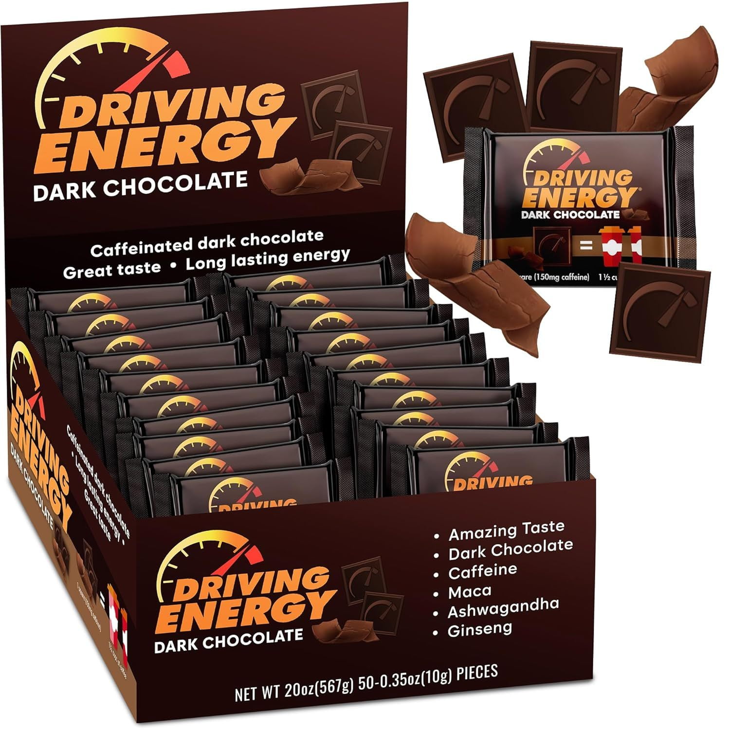 Driving Energy – Caffeinated Chocolate Energy Boost – Perfect for Helping Stay Awake While ...