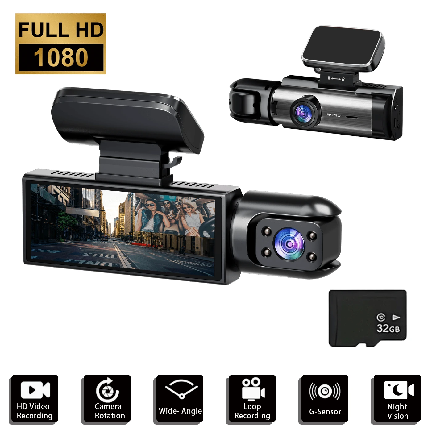 Driving Recorder,Front And Rear Dual Recording, With Night Vision ...