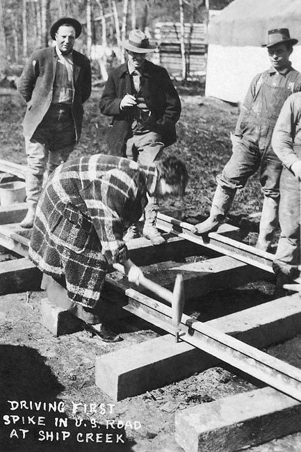 Driving Spike in U.S. Railroad at Ship Creek - 20x30 Inch Laminated ...