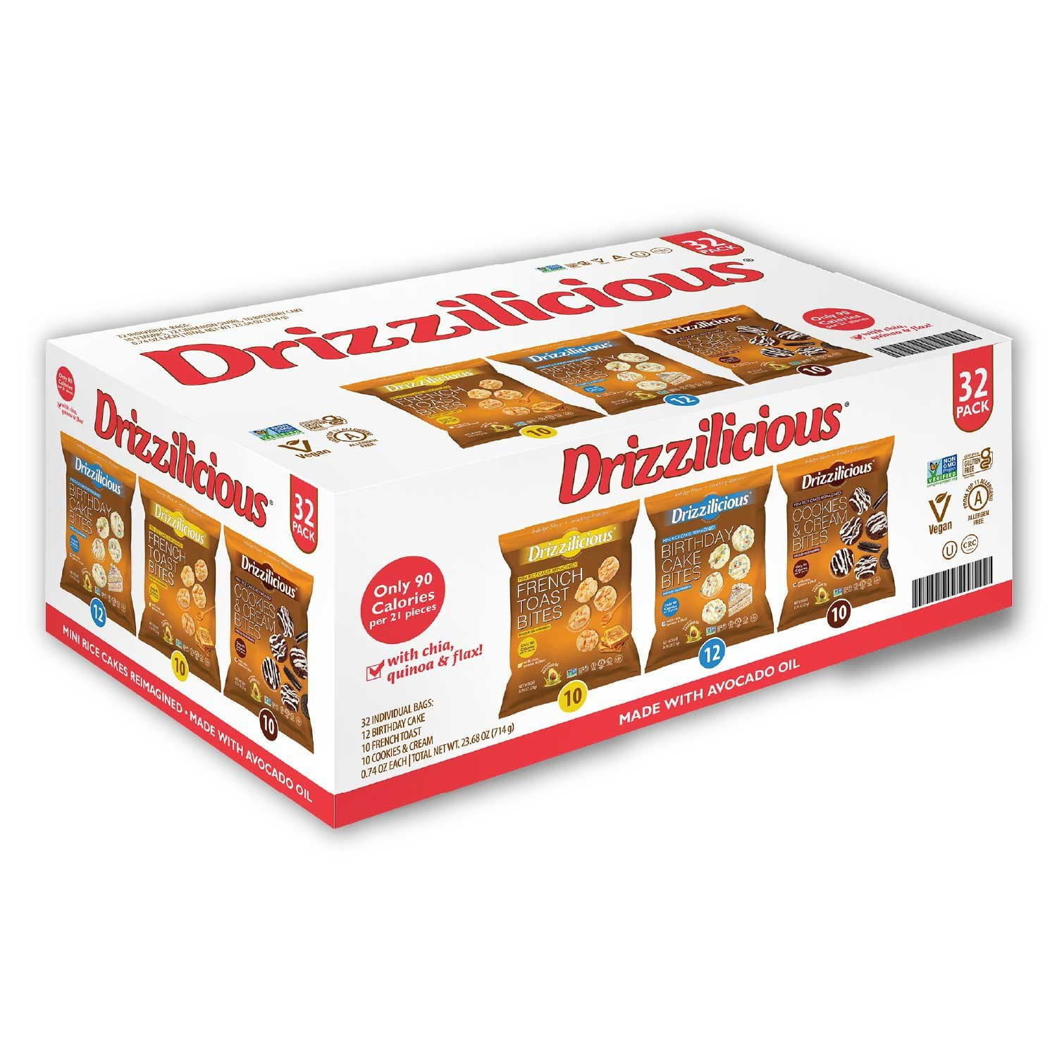 Drizzilicious, Mini Rice Cake Bites Variety Pack, 32pk, 0.74oz ...