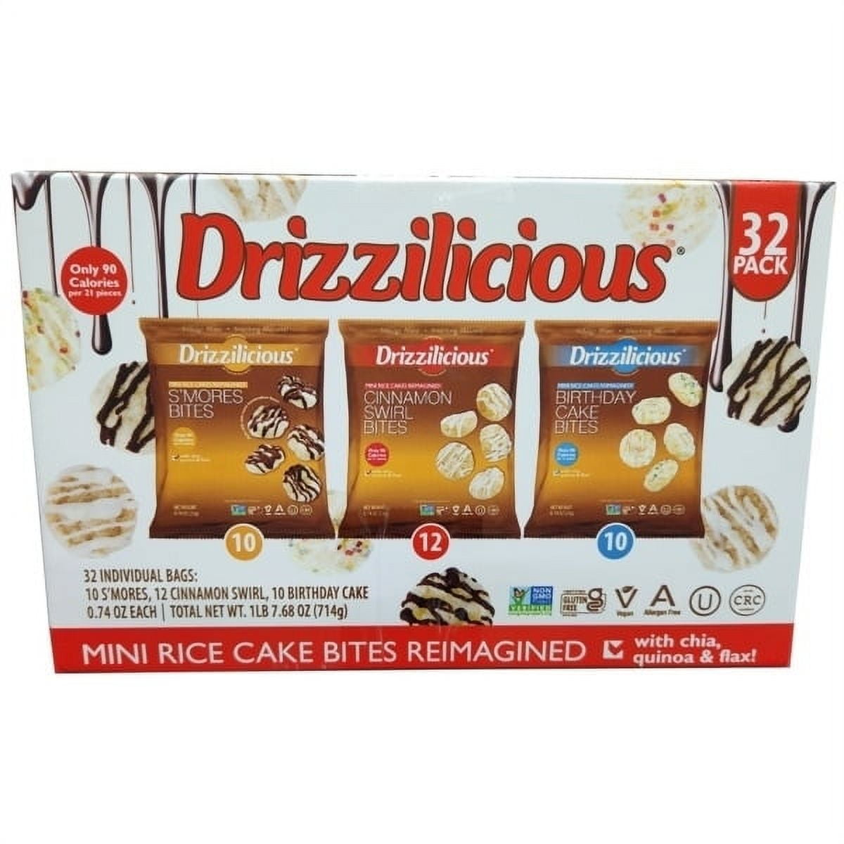 Drizzilicious Mini Rice Cake Bites Variety Pack, 32 Count, S'Mores ...