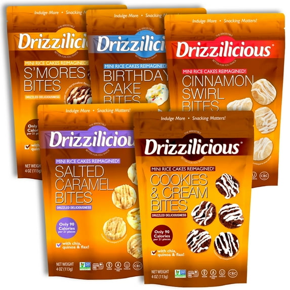 Drizzilicious Mini Rice Cake Bites Variety Pack 4 Ounce Bags S'mores ...
