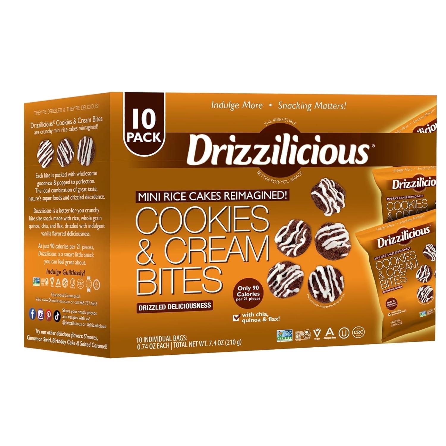 Drizzilicious, Mini Rice Cakes, Pack of 10, Cookies & Cream Flavored ...