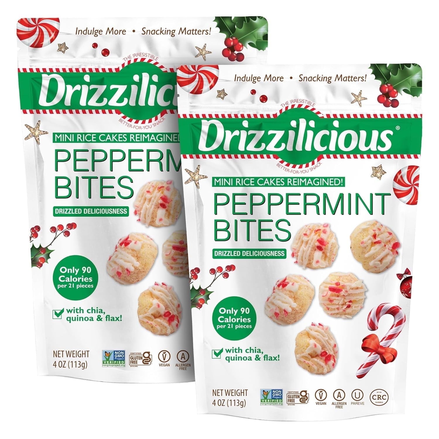 Drizzilicious Peppermint Bites Low Calorie Mini Rice Cakes, 90 Calorie ...