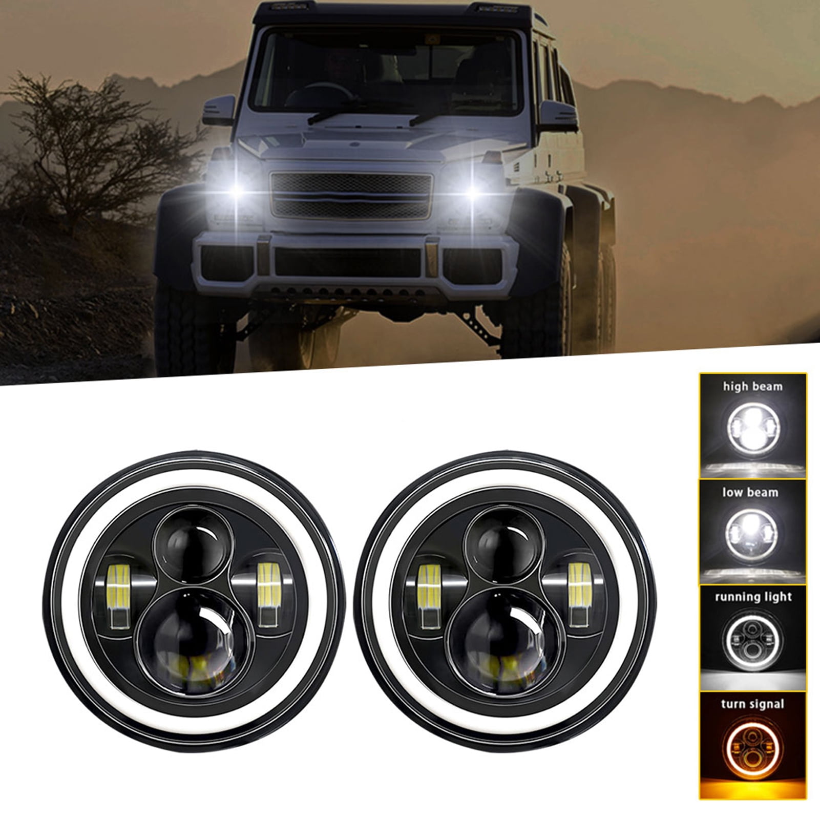 Drl 1Pcs 7 Inch Car Motorcycle LED Headlight With DRL/Turn /Low Beam ...
