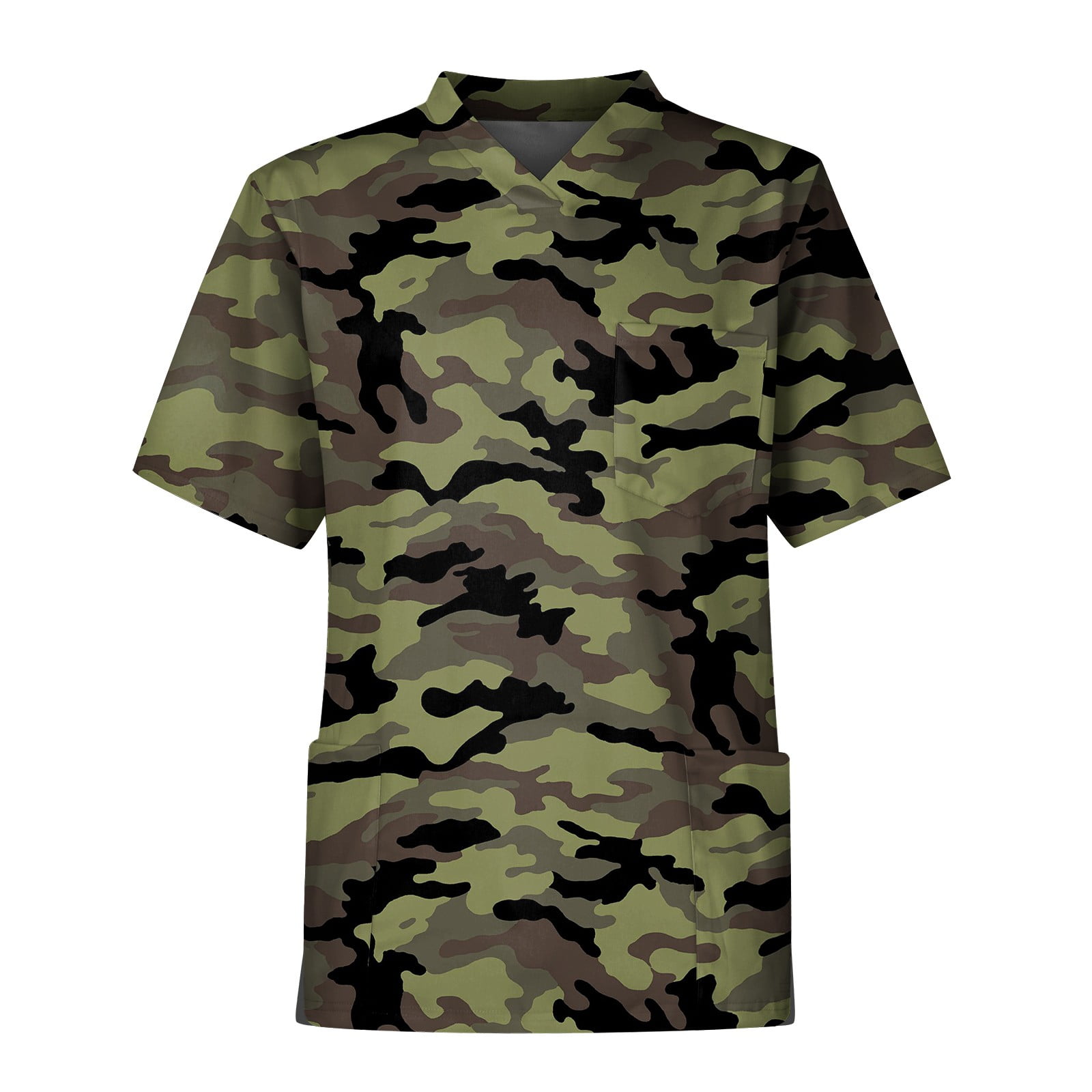 Kopltyrfg 2024 Men's Fit Camouflage Scrub Tops Plus Size V-Neck Short ...