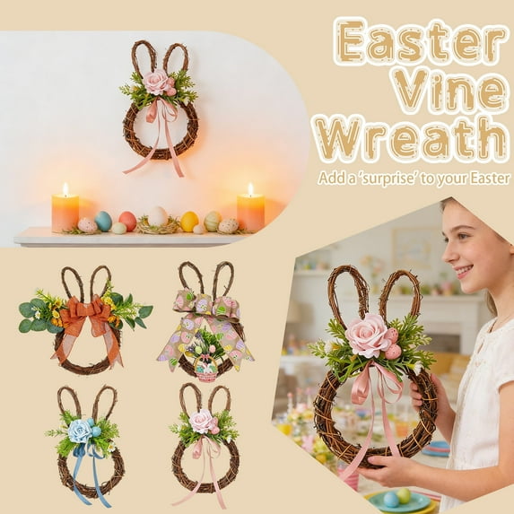Drmagihm Easter Bunny Rattan Wreath, 10.2" Small Rabbit Shaped Garland ...