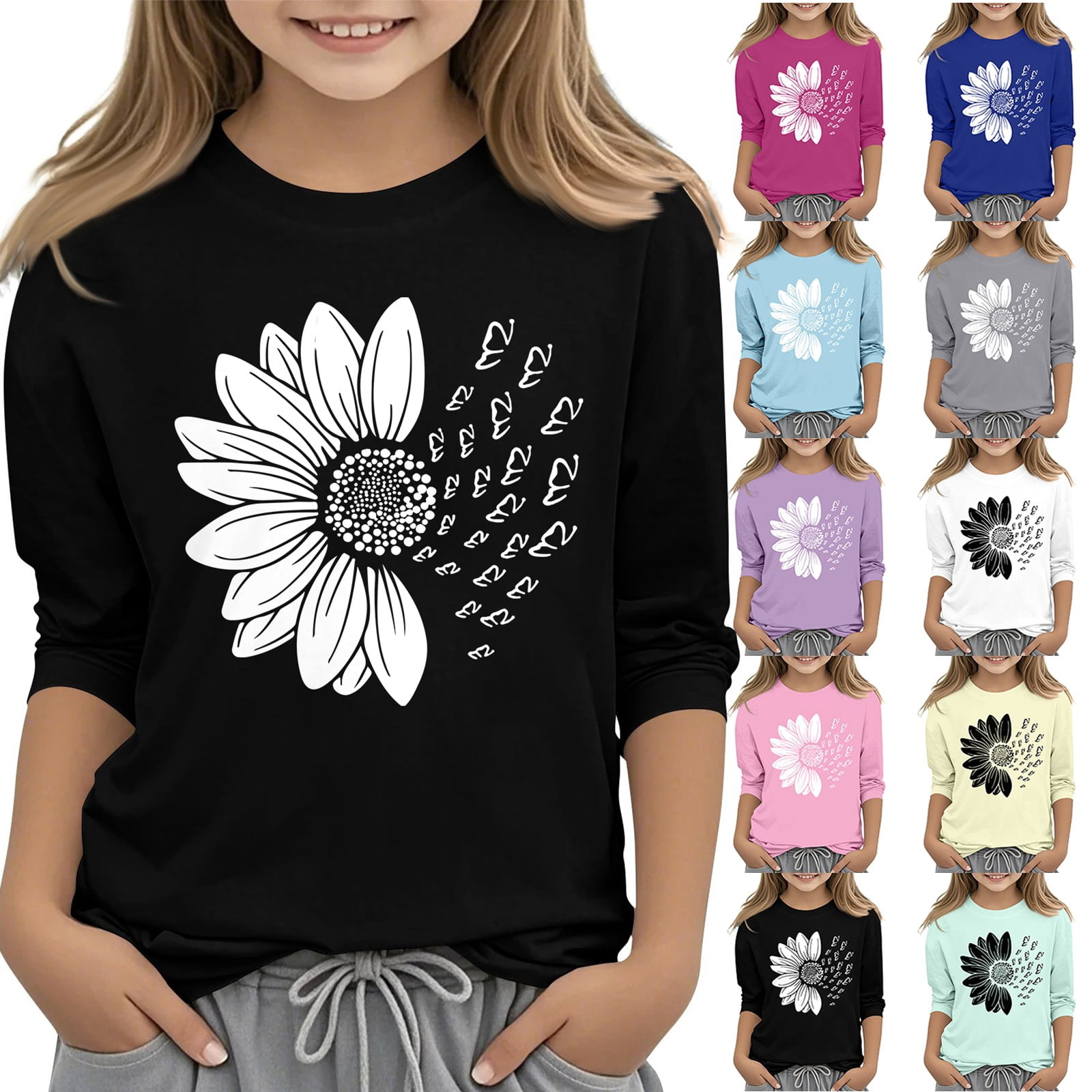 Drmagiyhm 3/4 Sleeve Shirt for Girls Size 10-12 Cute Crewneck Shirt ...
