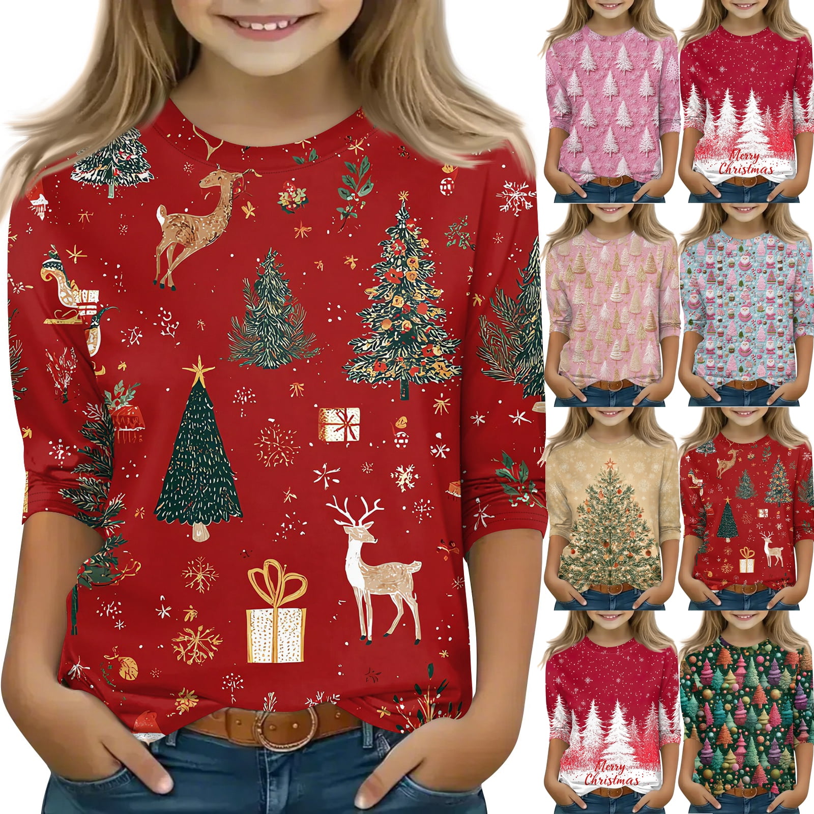 Drmagiyhm 3/4 Sleeve Shirt for Girls Size 10-12 Cute Crewneck Shirt ...