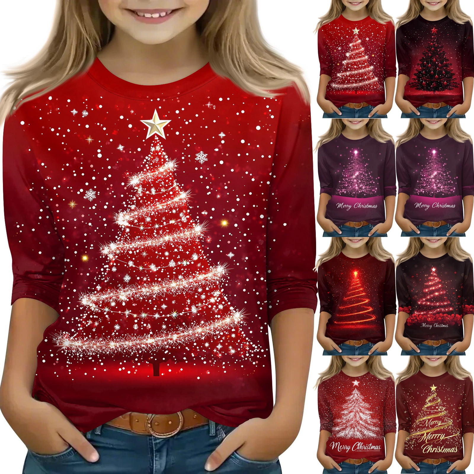 Drmagiyhm 3/4 Sleeve Shirt for Girls Size 10-12 Cute Crewneck Shirt ...