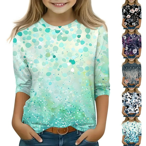 Drmagiyhm 3/4 Sleeve Shirt for Girls Size 10-12 Cute Crewneck Shirt ...