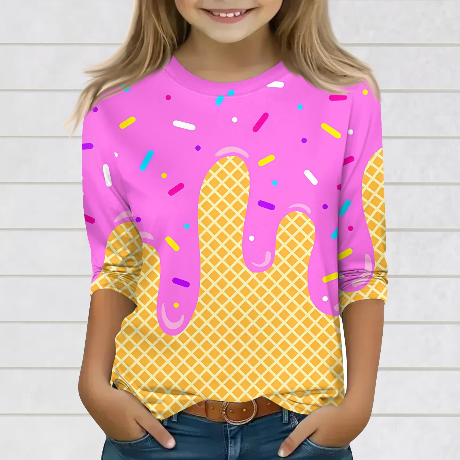 Drmagiyhm 3/4 Sleeve T Shirts for Girl Size 10-12 Cute Ice Cream ...