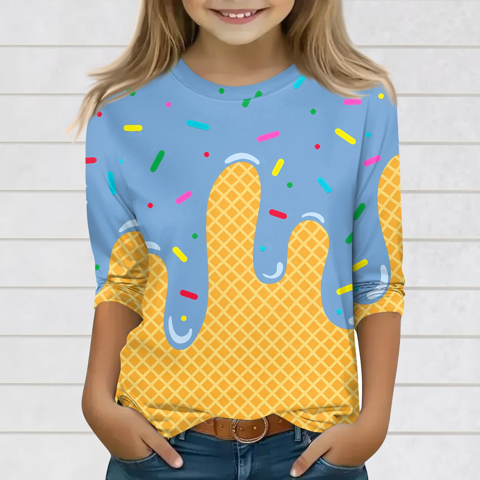 Drmagiyhm 3/4 Sleeve Tops for Girls Size 10-12 Cute Ice Cream Graphic T ...