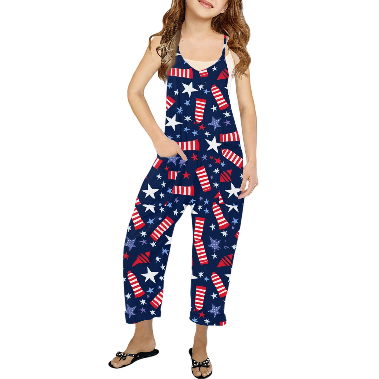 Drmagiyhm American Flag Rompers Girl Size 10-12 Adjustable Tie-Up Strap ...