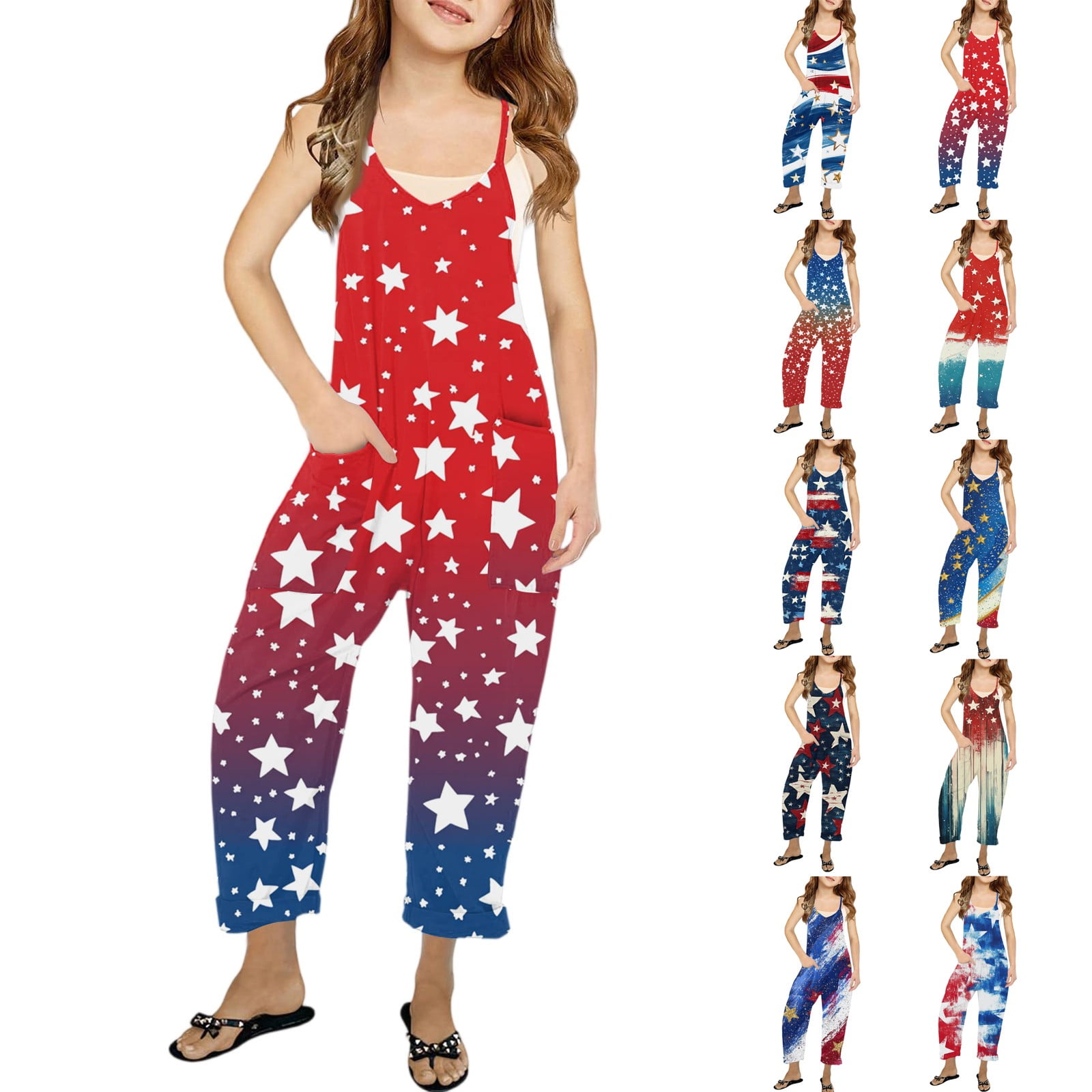 Drmagiyhm American Flag Rompers Girl Size 10-12 Trendy Adjustable Tie ...