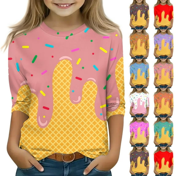 Drmagiyhm Blue 3/4 Shirts for Girls Size 10-12 Casual Floral Print ...