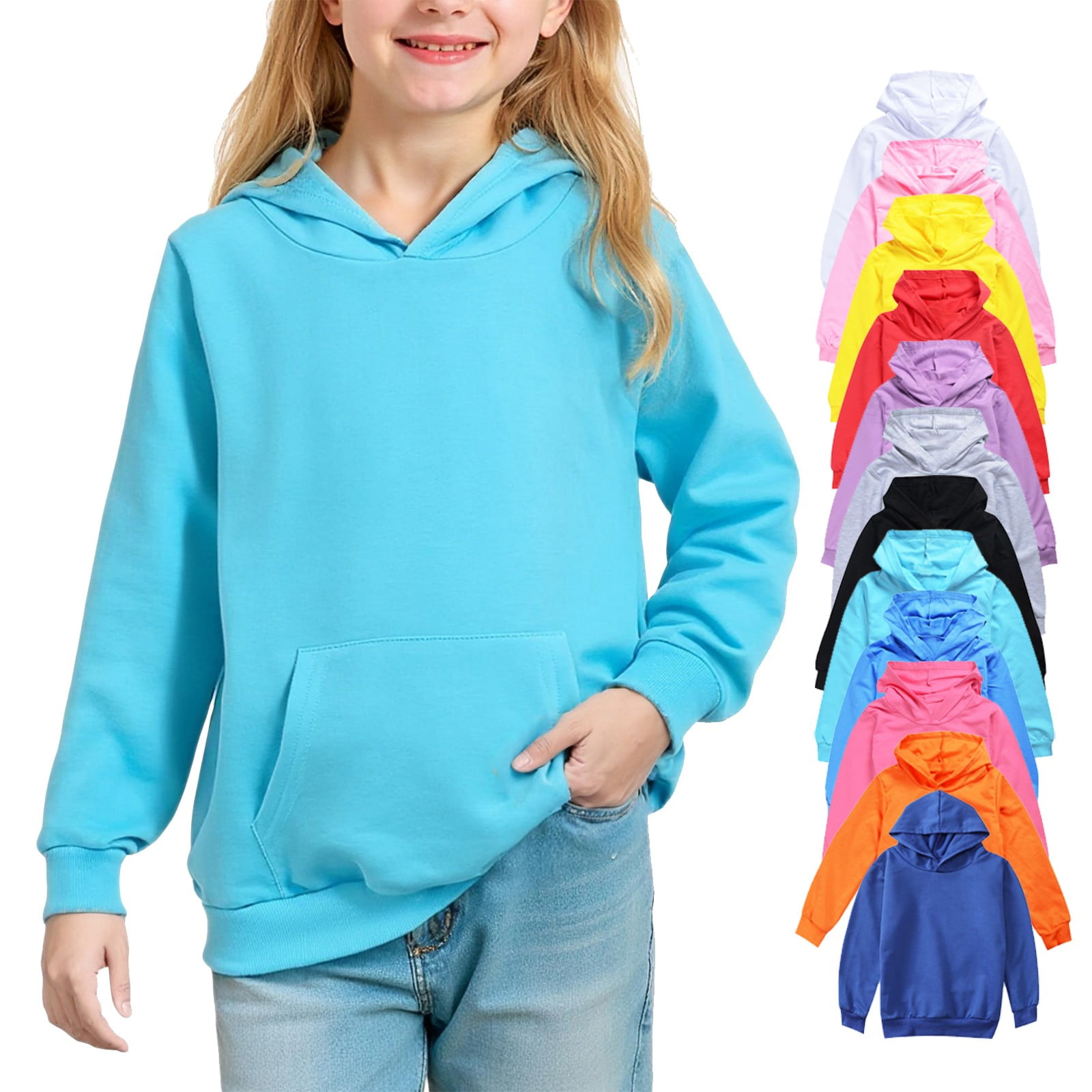 Drmagiyhm Blue Girls Hoodie Cute Casual Plain Hoodies Pullover Hoodie ...
