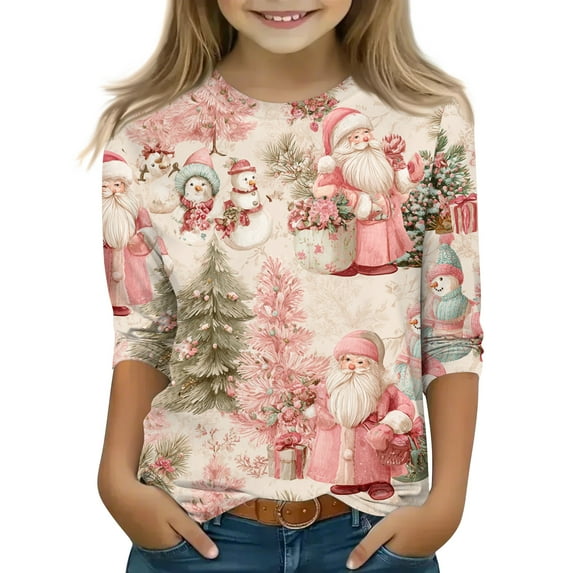 Drmagiyhm Christmas 3/4 Sleeve Tops for Girls Size 10-12 Cute Crewneck ...