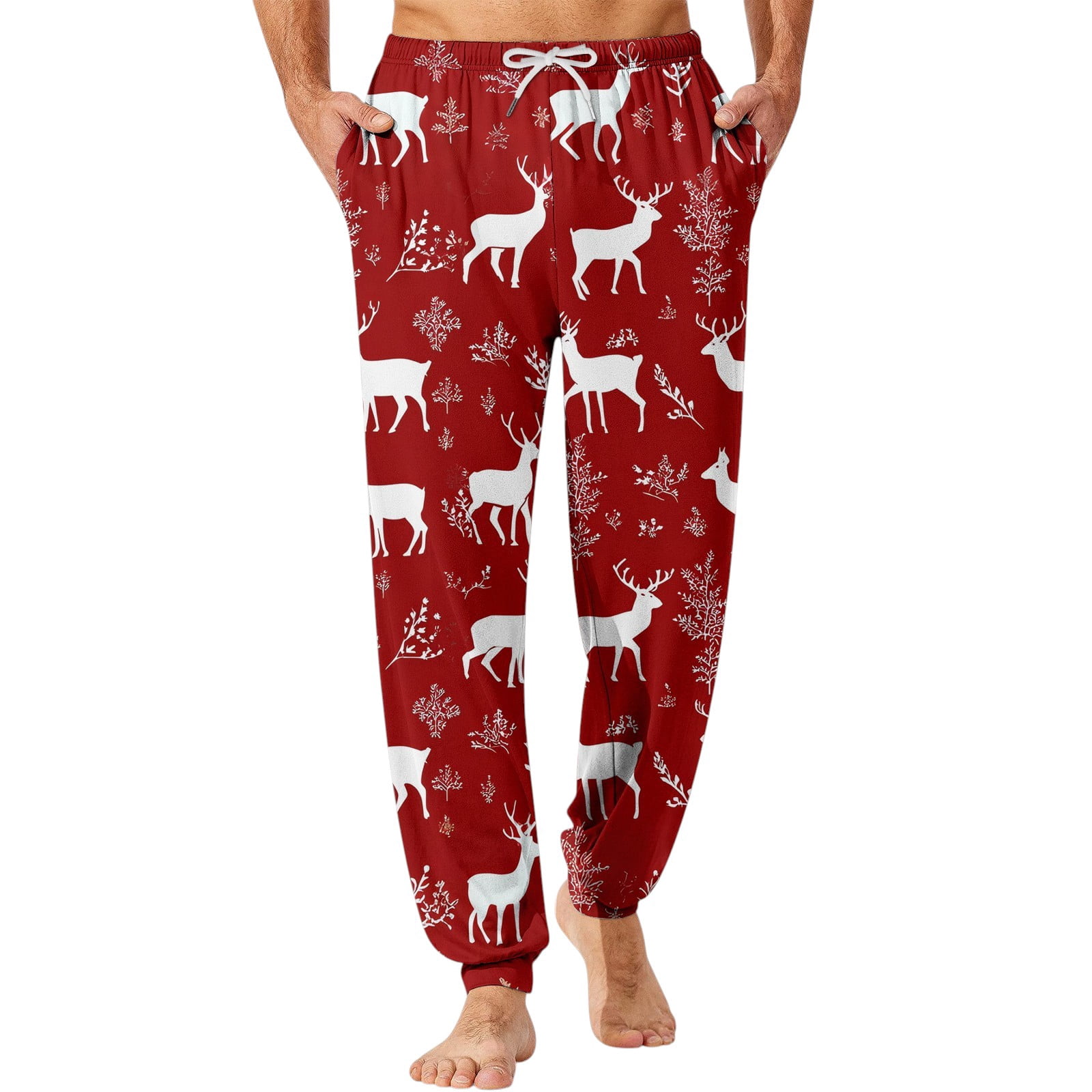 Drmagiyhm Cotton Pajama Pants Men Fuzzy Christmas Print Lounge Pants ...